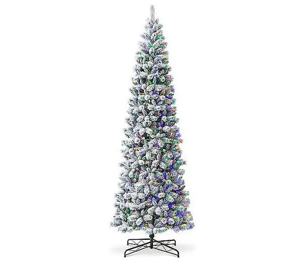 GLITZHOME 11' Pre-lit Flocked Pine Artificial Christmas Tree