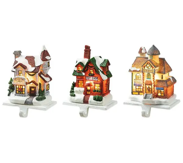 GLITZHOME 6' Led Lighted Resin House Stocking H Olders Set Of - One-color
