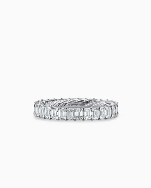 David Yurman Dy Eden Eternity Ring In Platinum With Emerald Diamonds - Diamond