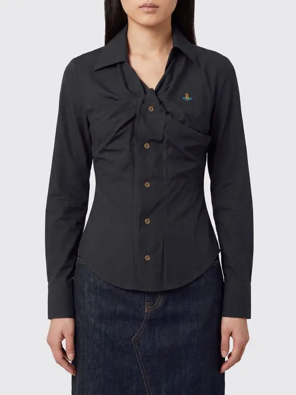 VIVIENNE WESTWOOD Asymmetrical Cotton Poplin Shirt With Orb Logo - Black