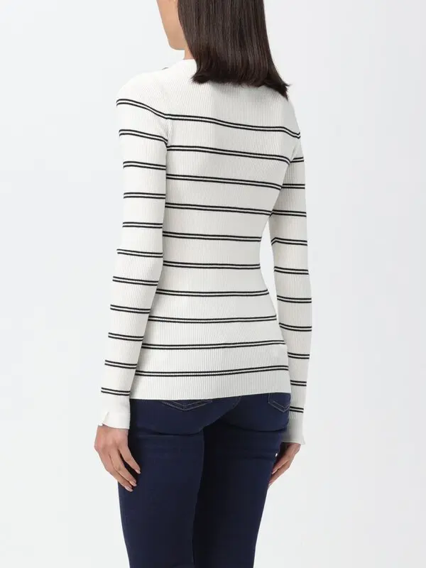 Liu Jo Striped Fine Knit Sweater With Embellished Shoulder