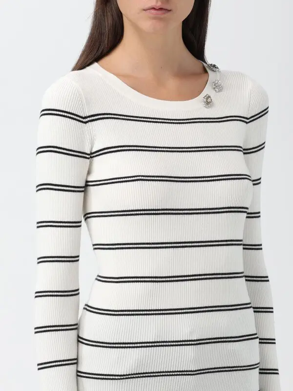 Liu Jo Striped Fine Knit Sweater With Embellished Shoulder