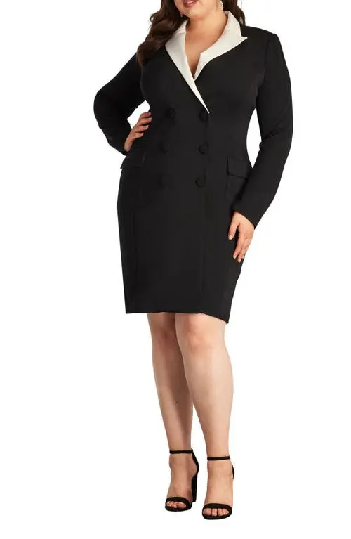 Tadashi Shoji Plus McKay Double-Breasted Coat Dress - Black