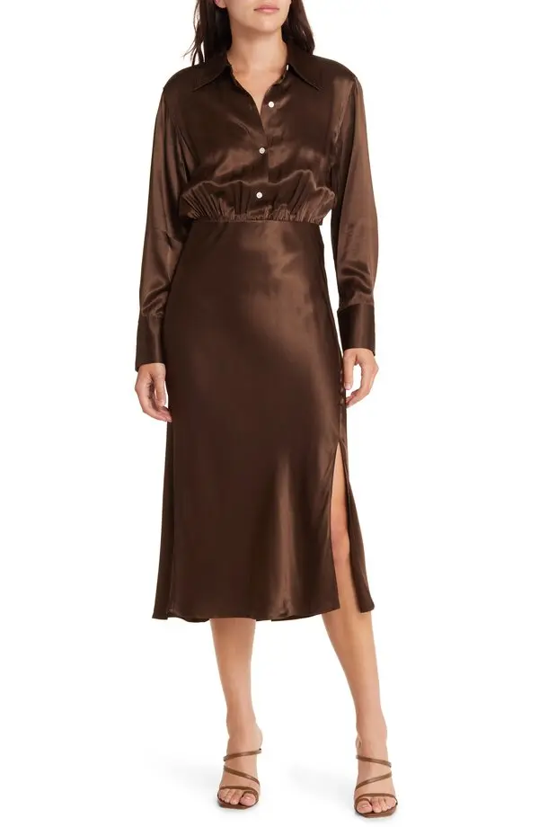 blue dress for baby girl Starling Brown Matte Satin Plunge-Neck Maxi Dress With Scarf-Detail – Club  L London
