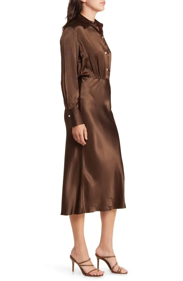 Rails Kathleen Long Sleeve Satin Shirtdress In Moss Brown - 55% Off |  Editorialist