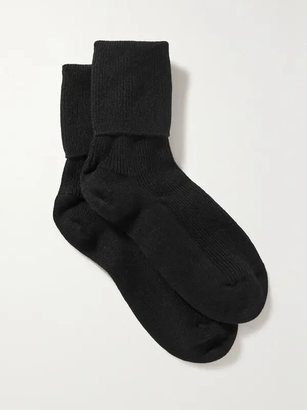 Johnstons Of Elgin Ribbed Cashmere-blend Socks - Black