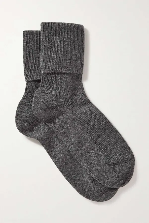 Johnstons Of Elgin Ribbed Cashmere-blend Socks - Gray