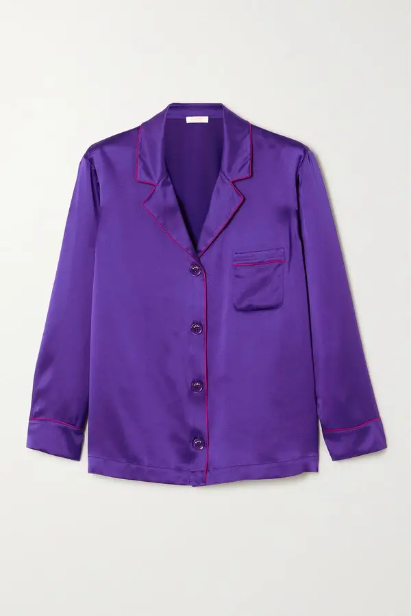ERES Colorama Piped Silk-satin Pajama Shirt - Purple