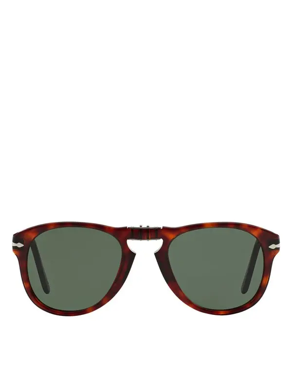 Persol Folding Round Sunglasses, 54mm - Havana/green Solid