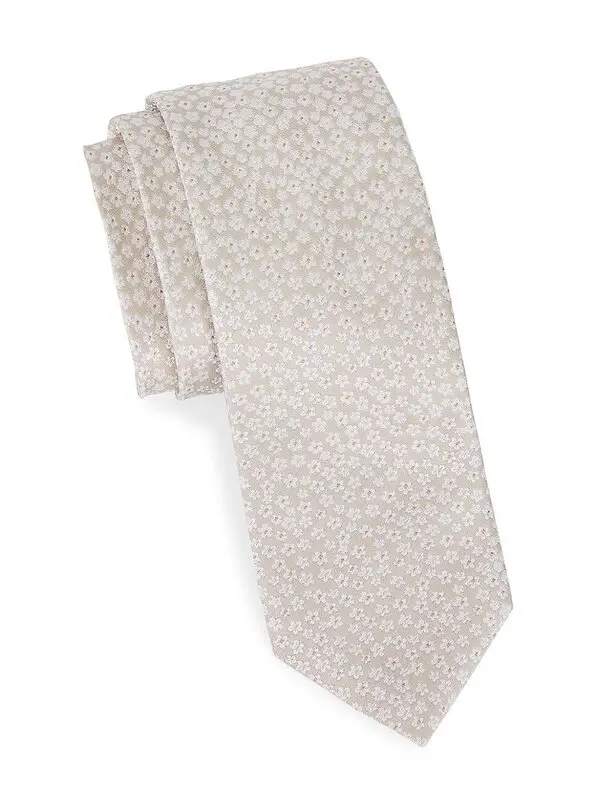 SAKS FIFTH AVENUE Collection Micro Floral Silk Tie - Mirage Grey