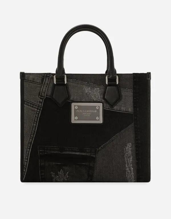 Dolce & Gabbana Small Patchwork Denim Shopper - Black
