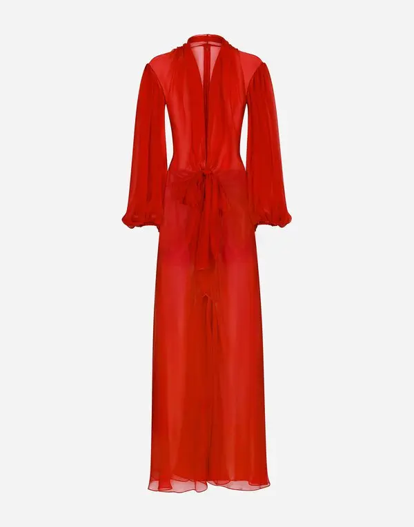 Dolce & Gabbana Long Silk Chiffon Dress With Bow - Bordeaux