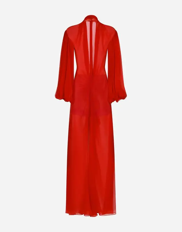 Dolce & Gabbana Long Silk Chiffon Dress With Bow - Bordeaux