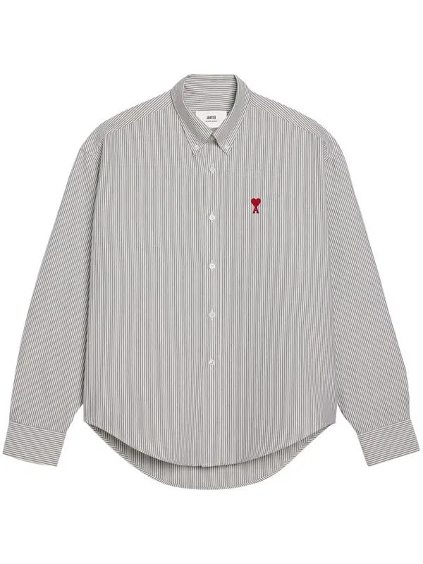 AMI Paris Logo-embroidered Striped Cotton Shirt - Blue