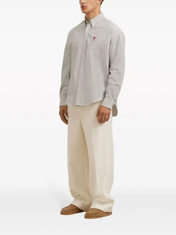 AMI Paris Logo-embroidered Striped Cotton Shirt - Blue