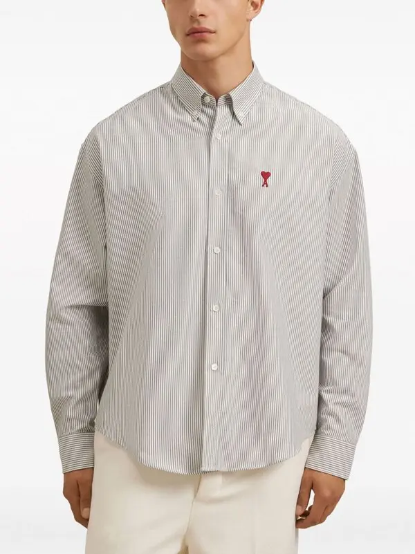 AMI Paris Logo-embroidered Striped Cotton Shirt - Blue