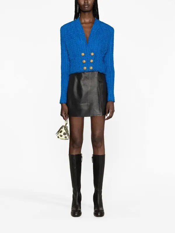 Balmain Double-breasted Cropped Tweed Jacket - Blue
