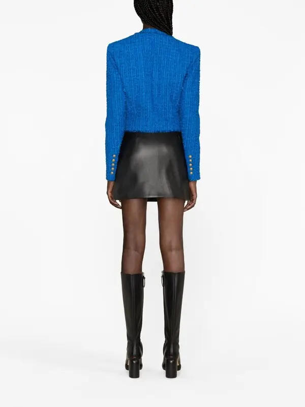 Balmain Double-breasted Cropped Tweed Jacket - Blue