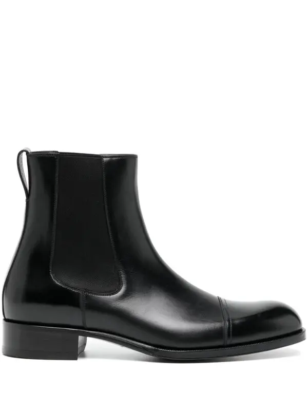 TOM FORD Leather Ankle Chelsea Boots - Black