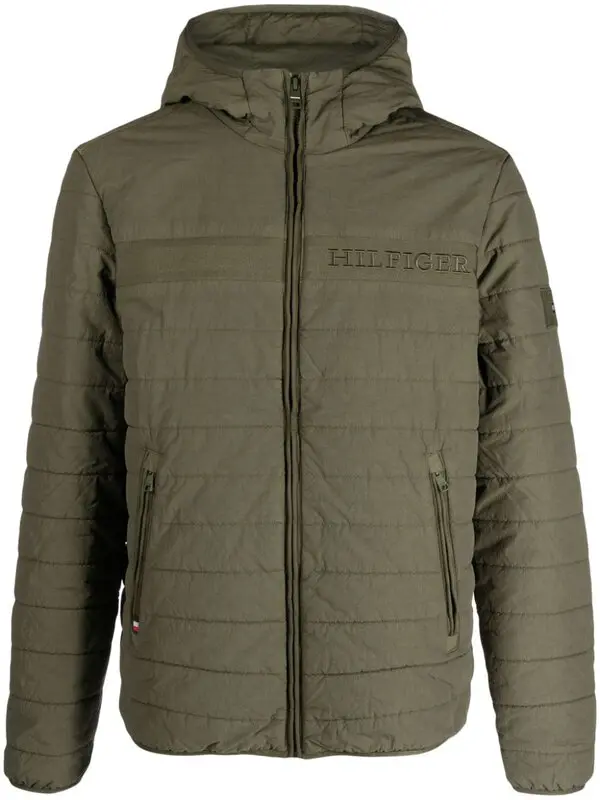 Tommy Hilfiger Logo-embroidered Padded Hooded Jacket - Green