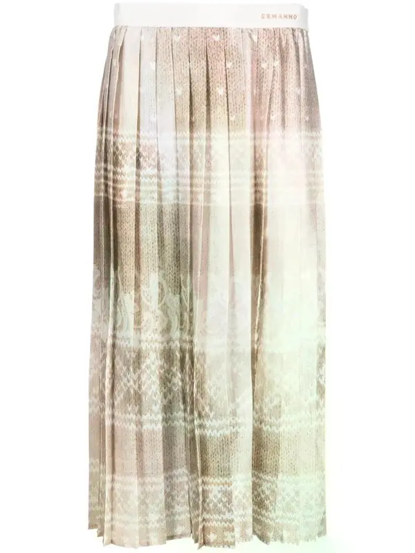ERMANNO FIRENZE Graphic-pattern Pleated Midi Skirt