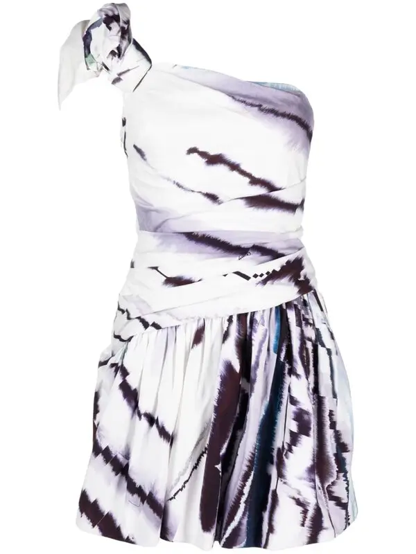 GEMY MAALOUF Tie-dye Print One-shoulder Mini Dress - White