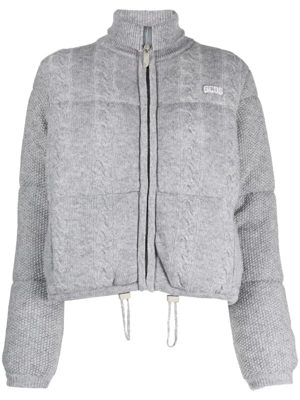 Gcds Cable-knit Zip-up Bomber Jacket - Grey