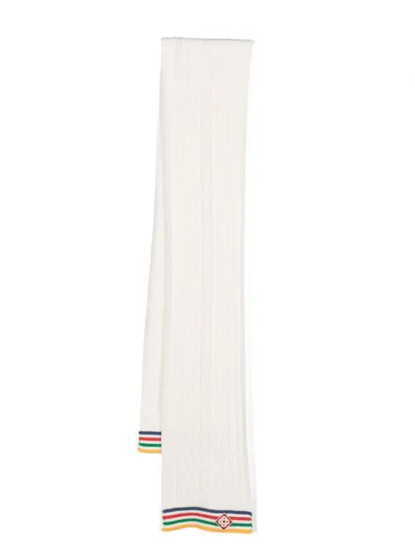 Casablanca Striped Cable-knit Wool Scarf - Neutrals