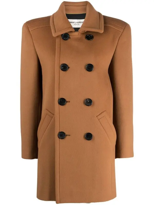 Saint Laurent Double-breasted Wool Coat - Brown