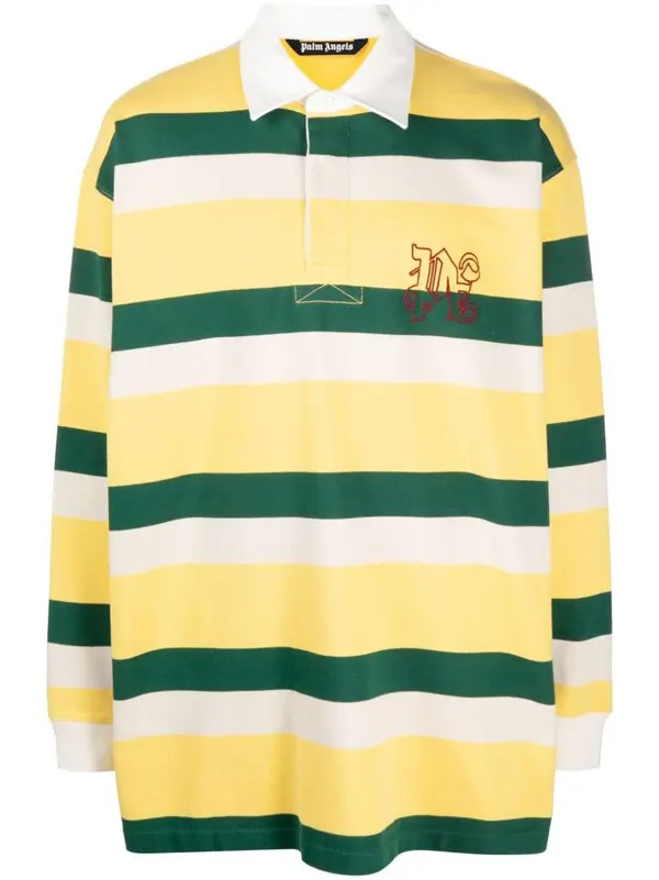 Palm Angels Logo-embroidered Stripe-pattern Polo Shirt