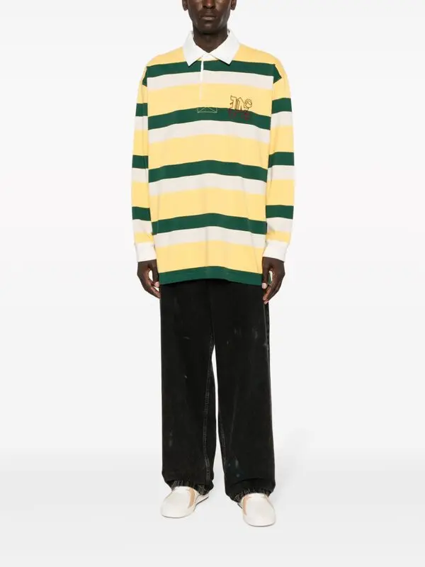 Palm Angels Logo-embroidered Stripe-pattern Polo Shirt