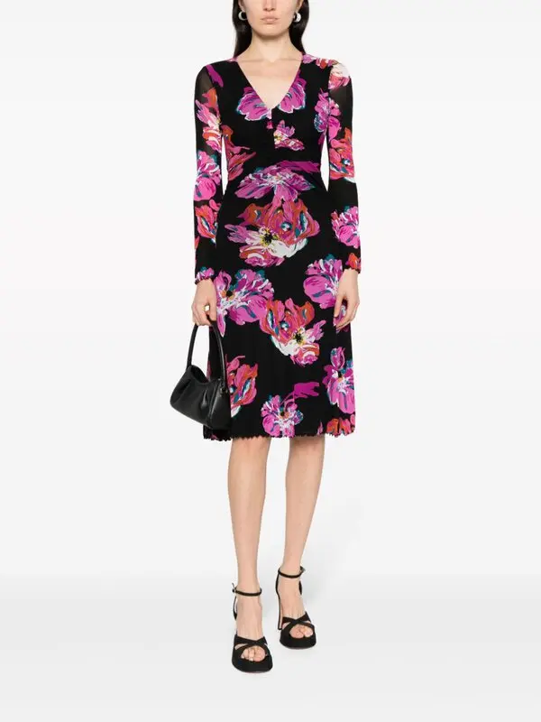 Diane Von Furstenberg Painted Blossom Print Midi Dress