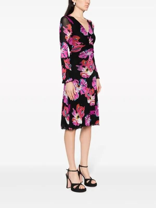 Diane Von Furstenberg Painted Blossom Print Midi Dress
