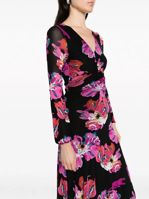Diane Von Furstenberg Painted Blossom Print Midi Dress
