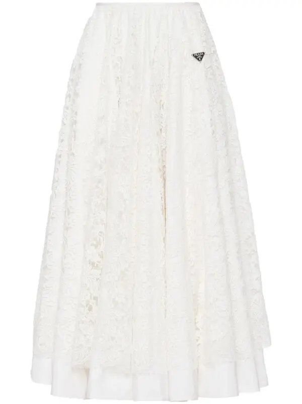 Prada Floral-lace Cotton Midi Skirt