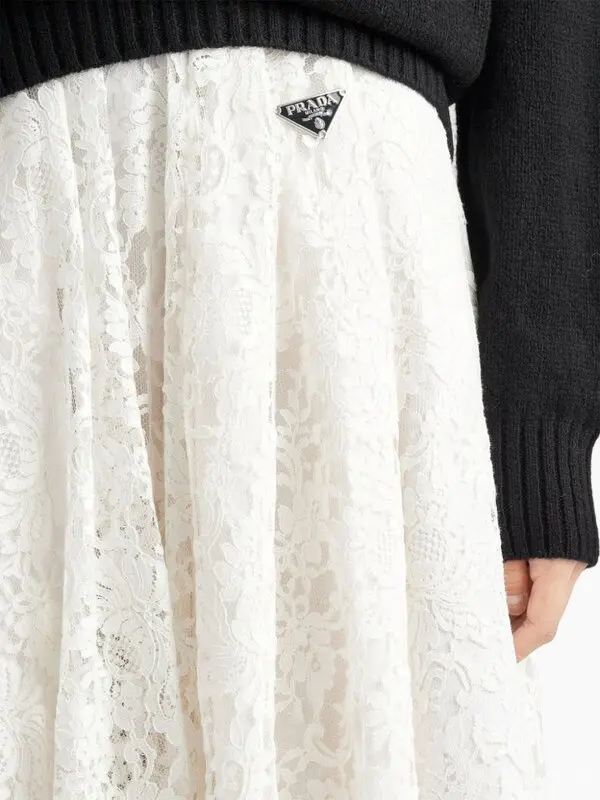 Prada Floral-lace Cotton Midi Skirt