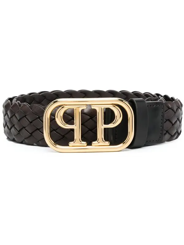 Philipp Plein Braided Logo Buckle Belt - Brown