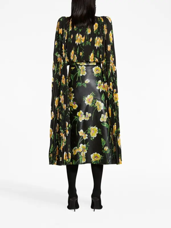 Balenciaga Floral-print Pleated Blouse - Black