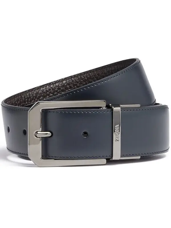 Zegna Grained Leather Reversible Belt - Blue