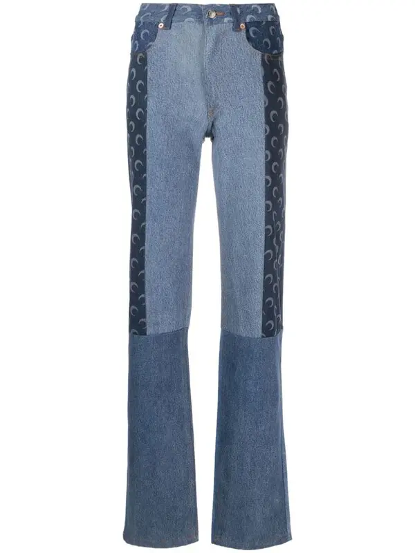 MARINE SERRE Regenerated Patchwork Straight-leg Jeans - Blue