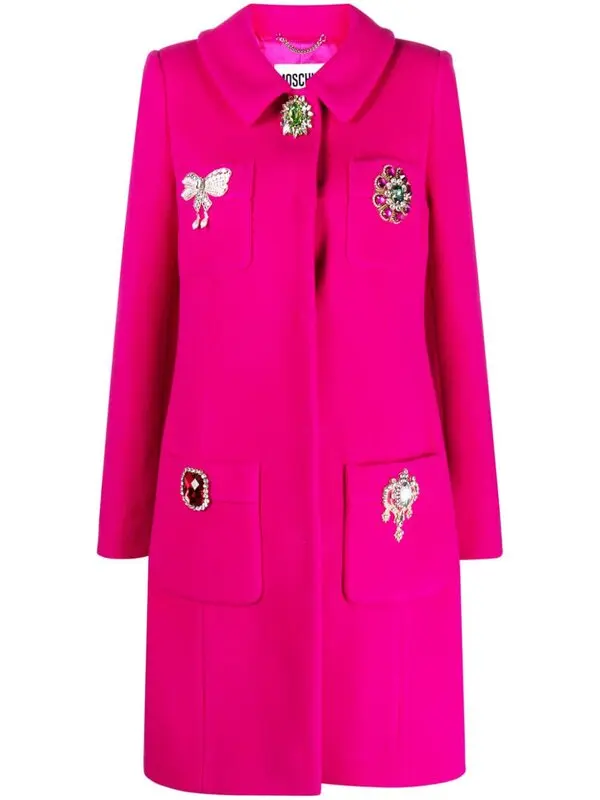 Moschino Brooch-embellished Single-breasted Coat - Pink
