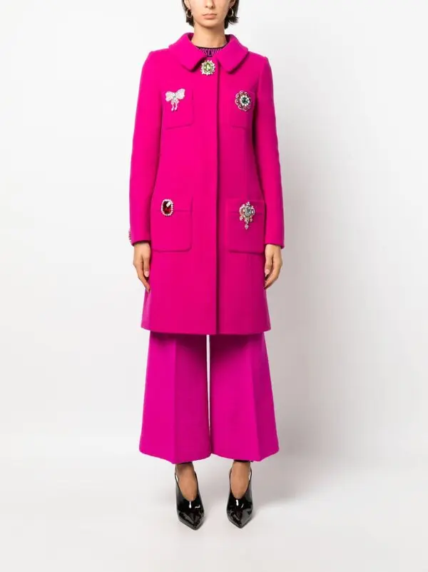 Moschino Brooch-embellished Single-breasted Coat