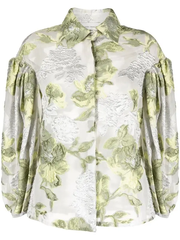GEMY MAALOUF Floral-jacquard Organza Blouse - Green