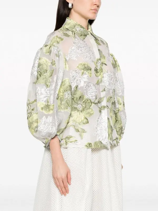 GEMY MAALOUF Floral-jacquard Organza Blouse