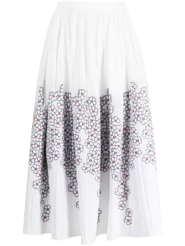 GEMY MAALOUF Floral-print Jacquard Midi Skirt - White