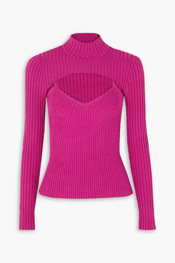 Simkhai Fleur Layered Ribbed-knit Turtleneck Top