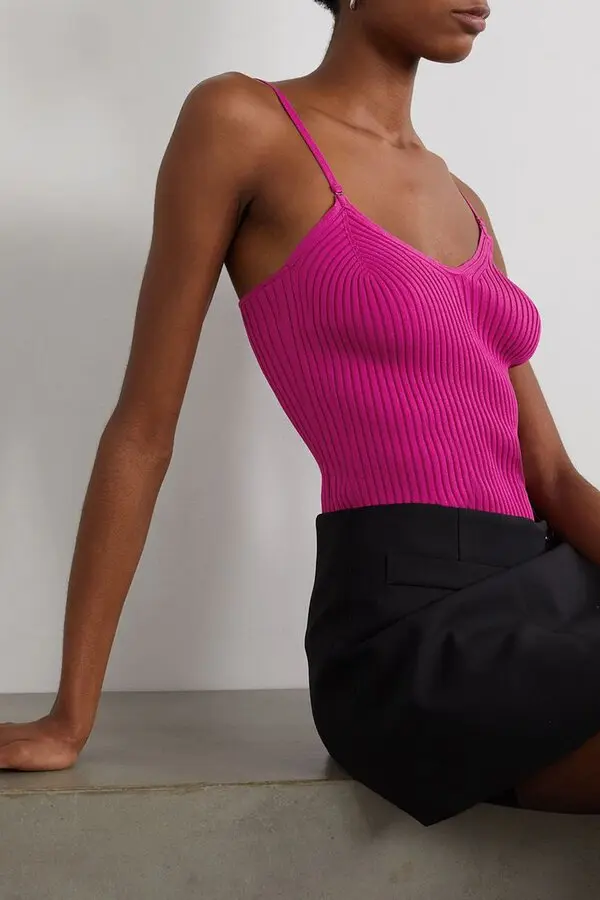 Simkhai Fleur Layered Ribbed-knit Turtleneck Top