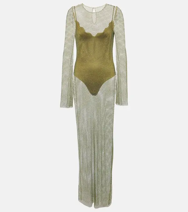 Galvan Gloria Crystal-embellished Maxi Dress - Green