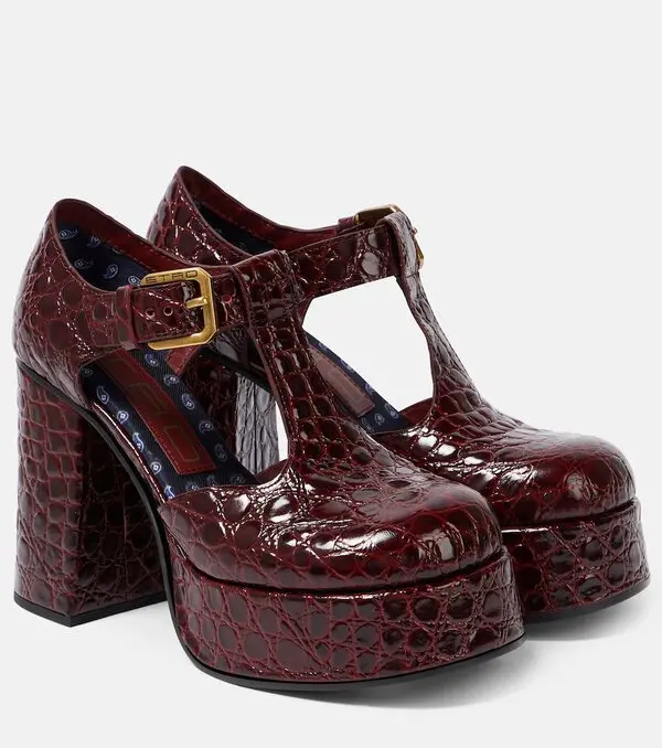 Etro Croc-effect Leather Mary Jane Pumps