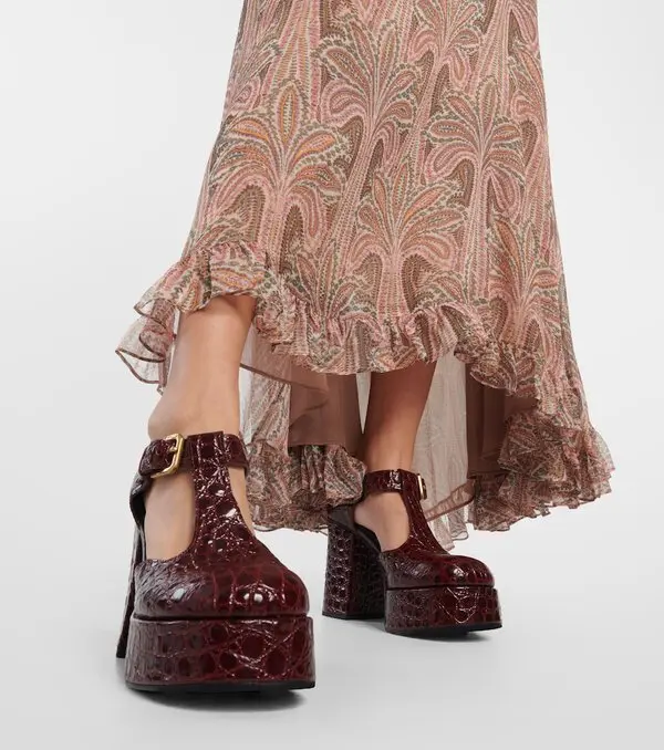 Etro Croc-effect Leather Mary Jane Pumps